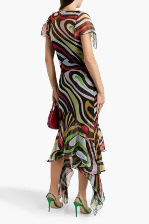 Emilio Pucci Asymmetric Printed Silk-georgette Dress - Black