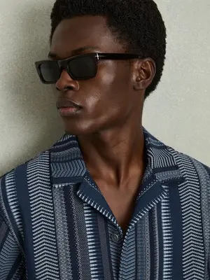 REISS Archer Aztec-stripe Cuban-collar Shirt