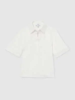 REISS Astrid Open-collar Polo Shirt - Cream