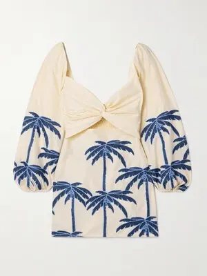 Johanna Ortiz The Power Of The Sea Cutout Embroidered Cotton-blend Voile Mini Dress - Neutrals