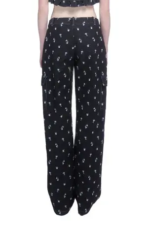 Anna Sui Denim Embroidered Roses Cargo Pant