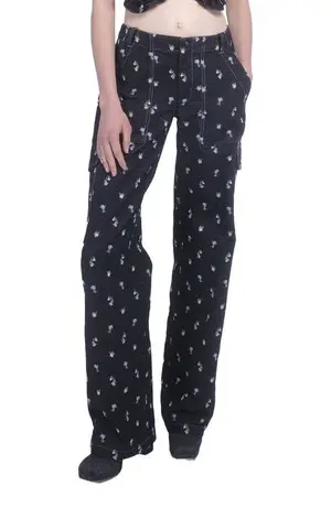 Anna Sui Denim Embroidered Roses Cargo Pant
