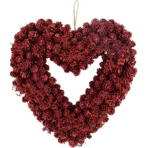 NORTHLIGHT Pine Cone Rose Valentine's Day Wooden Heart Wreath14" - Red