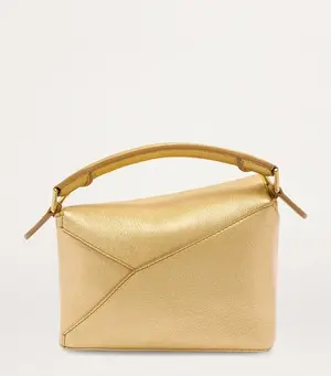 Loewe Mini Metallic Leather Puzzle Top-handle Bag - Gold
