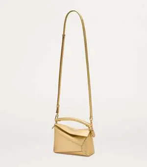 Loewe Mini Metallic Leather Puzzle Top-handle Bag - Gold