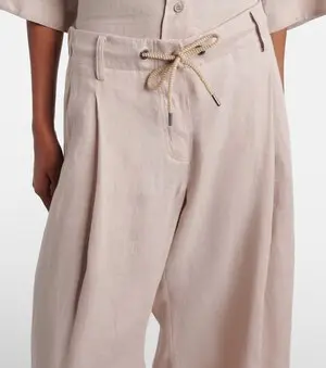 Brunello Cucinelli Wide-leg Linen Pants - Beige