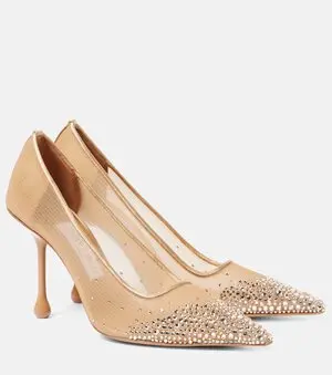 JIMMY CHOO Ixia 95 Embellished Mesh Pumps - Gold
