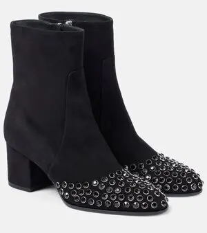 Alaïa Embellished Suede Ankle Boots - Black