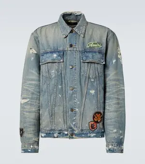 Amiri Vintage Pegasus Distressed Denim Jacket - Blue