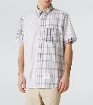 Thom Browne Striped Patchwork Cotton Shirt - Grey
