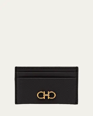 FERRAGAMO Gancini Leather Card Case - Nero