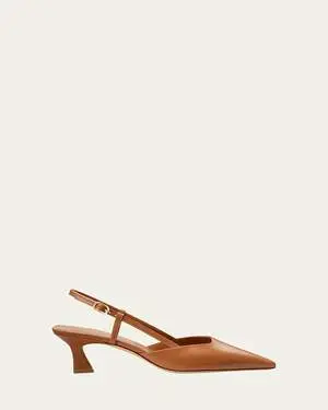 STUART WEITZMAN Vinnie Leather Kitten Slingback Pumps - Brown