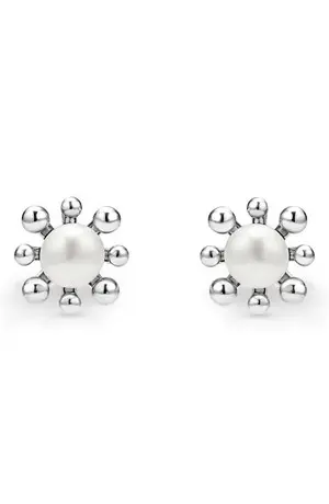 Lagos Luna Fleur Freshwater Pearl Stud Earrings - Silver