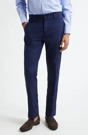 Massimo Alba Slim-fit Flat-front Trousers - Dark Blue