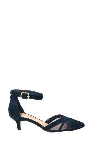 BELLA VITA Malani Pointed-toe Kitten Heel Pumps - Navy Suede