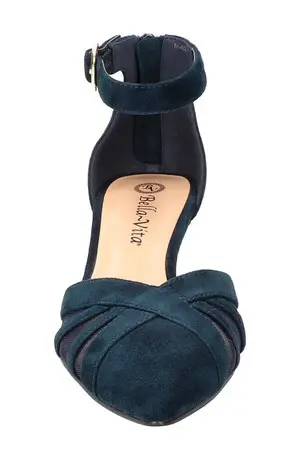 BELLA VITA Malani Pointed-toe Kitten Heel Pumps - Navy Suede