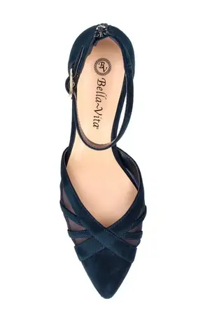 BELLA VITA Malani Pointed-toe Kitten Heel Pumps - Navy Suede
