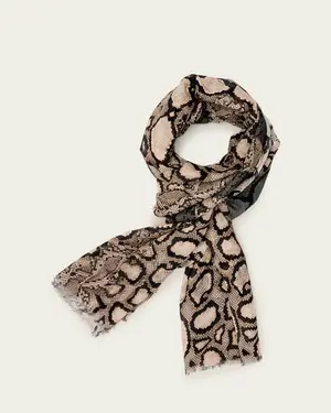 ALLSAINTS Flow Snake Print Logo Pareo Scarf - White