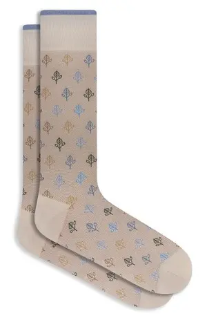 Bugatchi Leaf Mercerized Cotton Blend Dress Socks - Sand