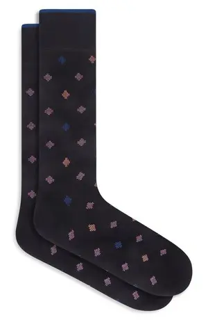 Bugatchi Dotted Mercerized Cotton Blend Dress Socks - Black
