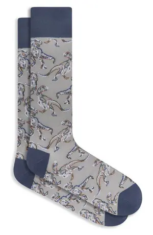 Bugatchi Dinosaur Patterned Dress Socks - Cement