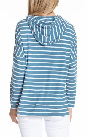 APNY Stripe Side Slit Hoodie - Chambray/ White Stripe