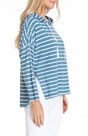 APNY Stripe Side Slit Hoodie - Chambray/ White Stripe