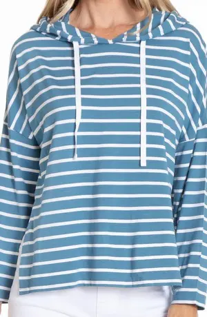 APNY Stripe Side Slit Hoodie - Chambray/ White Stripe