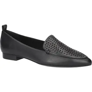 BELLA VITA Alessi Perforated Pointed Toe Flat - Black Leather
