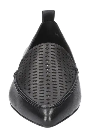 BELLA VITA Alessi Perforated Pointed Toe Flat - Black Leather