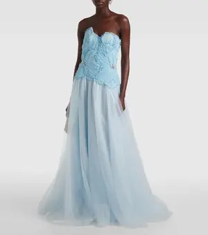 Costarellos Edra Floral Tulle Gown