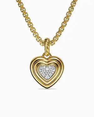 David Yurman 18k Yellow Gold Puffy Heart Amulet With Diamonds - Diamond