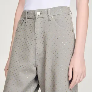Sandro Rhinestone-embellished Wide-leg Jeans - Grey