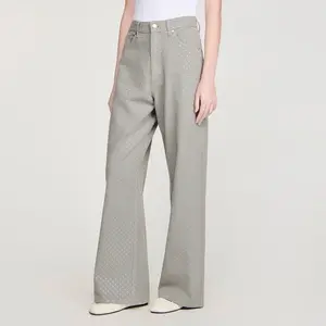 Sandro Rhinestone-embellished Wide-leg Jeans - Grey