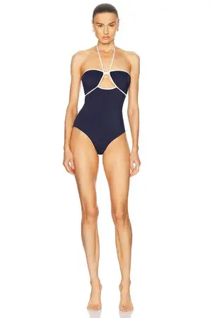Johanna Ortiz Sea Salt One Piece Swimsuit - Navy & Ecru