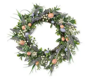 NEARLY NATURAL Glitzhome 22'd Easter Eggs And Lavender Wreath