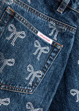 SELF-PORTRAIT Bow-embellished Wide-leg Jeans