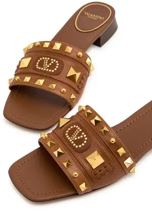 Valentino Garavani Embellished Leather Sliders