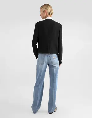 Dolce & Gabbana Cropped Bouclé Tweed Jacket With Bejeweled Buttons - Black