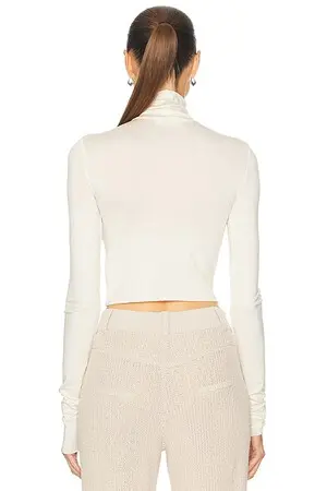 Eterne Cropped Fitted Turtleneck Soft Jersey Top - Ivory