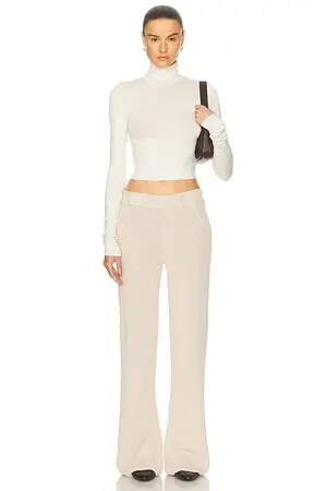 Eterne Cropped Fitted Turtleneck Soft Jersey Top - Ivory