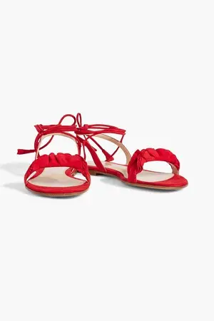 GIANVITO ROSSI Flora Ruffled Suede Sandals