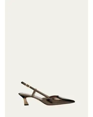STUART WEITZMAN Vinnie Metallic Kitten Slingback Pumps - Cigar