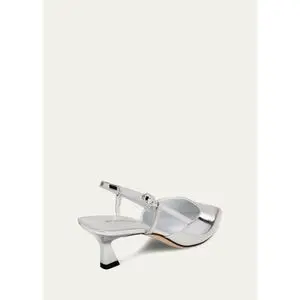 STUART WEITZMAN Vinnie Metallic Kitten Slingback Pumps - Cigar