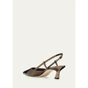 STUART WEITZMAN Vinnie Metallic Kitten Slingback Pumps - Cigar