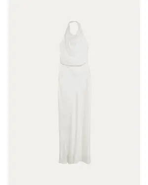 Simkhai SIMKHAI Reannon Draped Satin Halter Gown Ivory