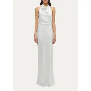 Simkhai Reannon Draped Satin Halter Gown - Ivory