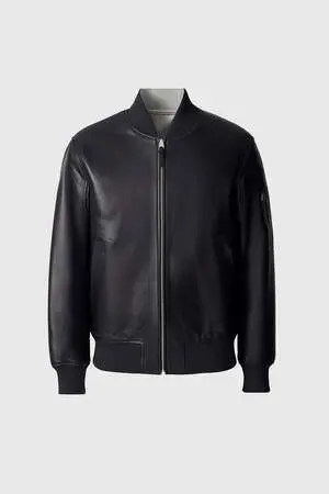 Mackage Easton-sa 2-in-1 Reversible Leather Bomber Jacket - Navy-mid Grey