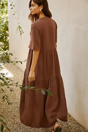 Anthropologie Kallie Flowy Maxi Dress - Hot Fudge