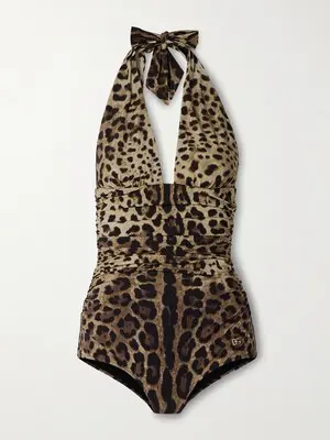 Dolce & Gabbana Leopard-print Halterneck One Piece Swimsuit - Animal Print